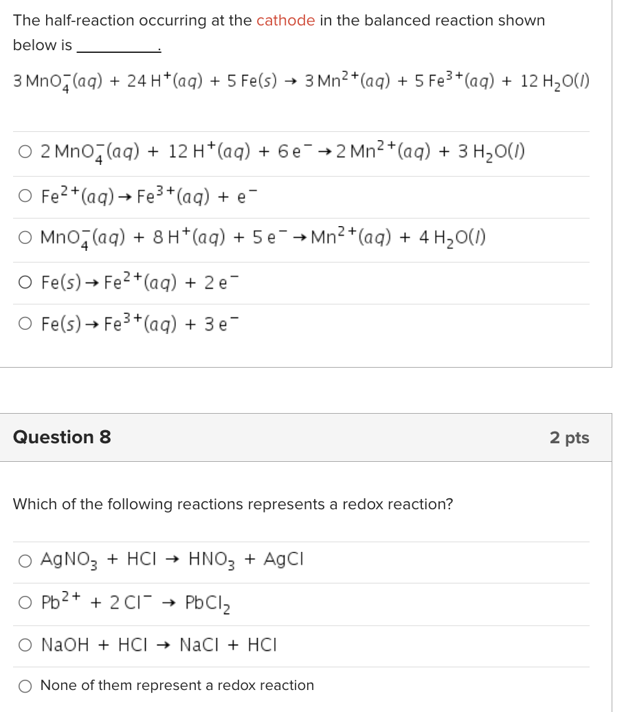 Solved The half-reaction occurring at the cathode in the | Chegg.com