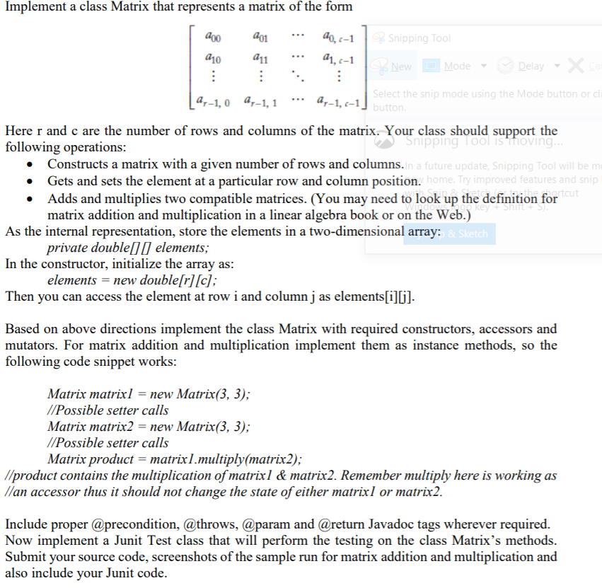 Implement a class Matrix that represents a matrix of | Chegg.com