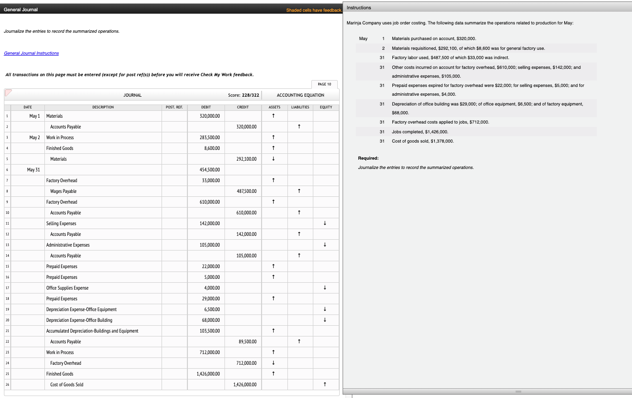 Solved Marinja Company uses job order costing. The following | Chegg.com
