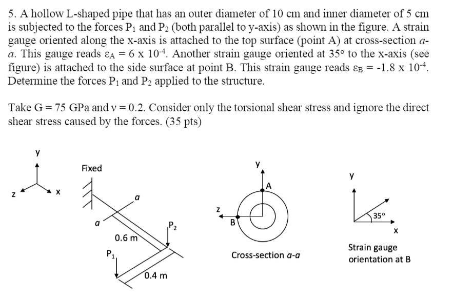Solved 5. A hollow L-shaped pipe that has an outer diameter | Chegg.com