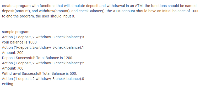 Solved create a program with functions that will simulate | Chegg.com