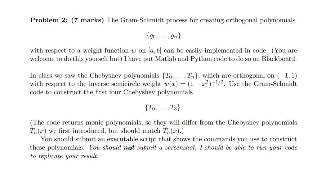Solved Problem 2: (7 ﻿marks) ﻿The Gram-Schmidt process for | Chegg.com