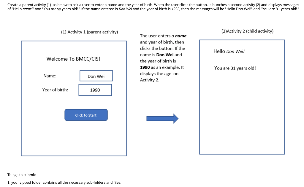Solved Create a parent activity (1) as below to ask a user | Chegg.com