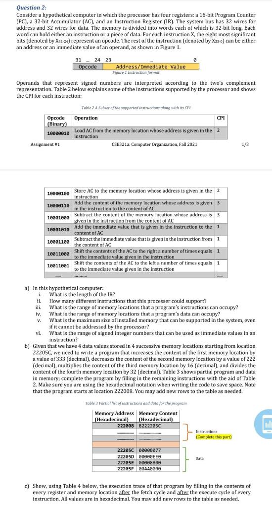 Question 2: Consider a hypothetical computer in which | Chegg.com