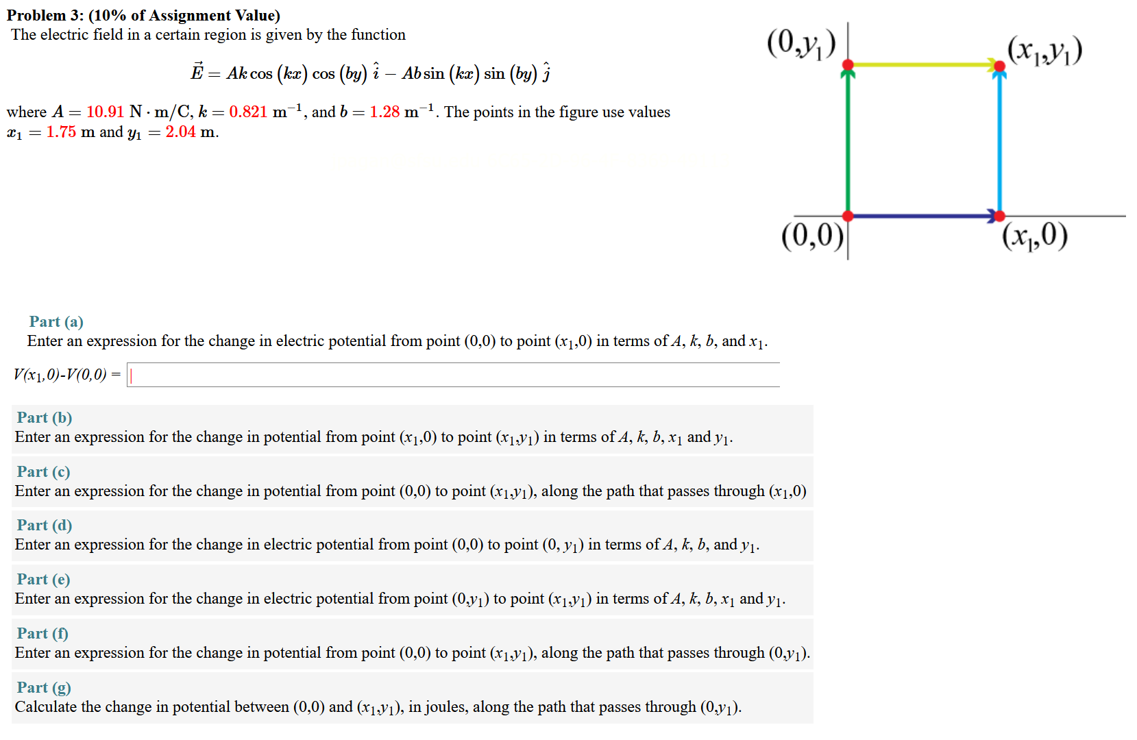 Solved Problem 3: ( 10% ﻿of Assignment Value)The electric | Chegg.com