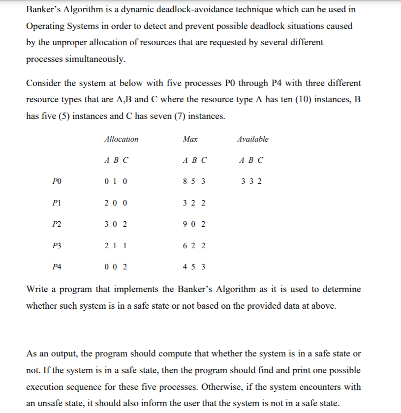Solved Banker's Algorithm is a dynamic deadlock-avoidance | Chegg.com