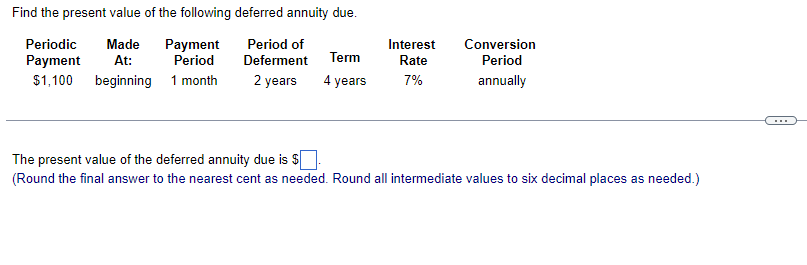 Solved Find the present value of the following deferred | Chegg.com