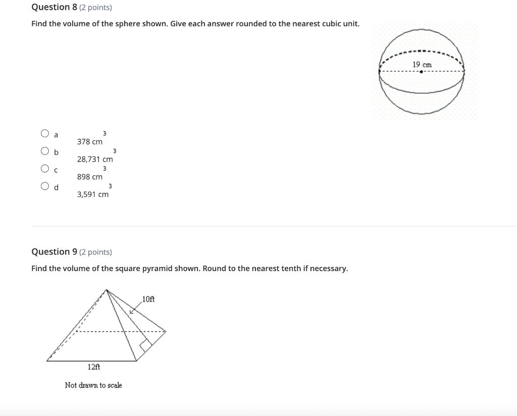 Solved Question 8 (2 points) Find the volume of the sphere | Chegg.com
