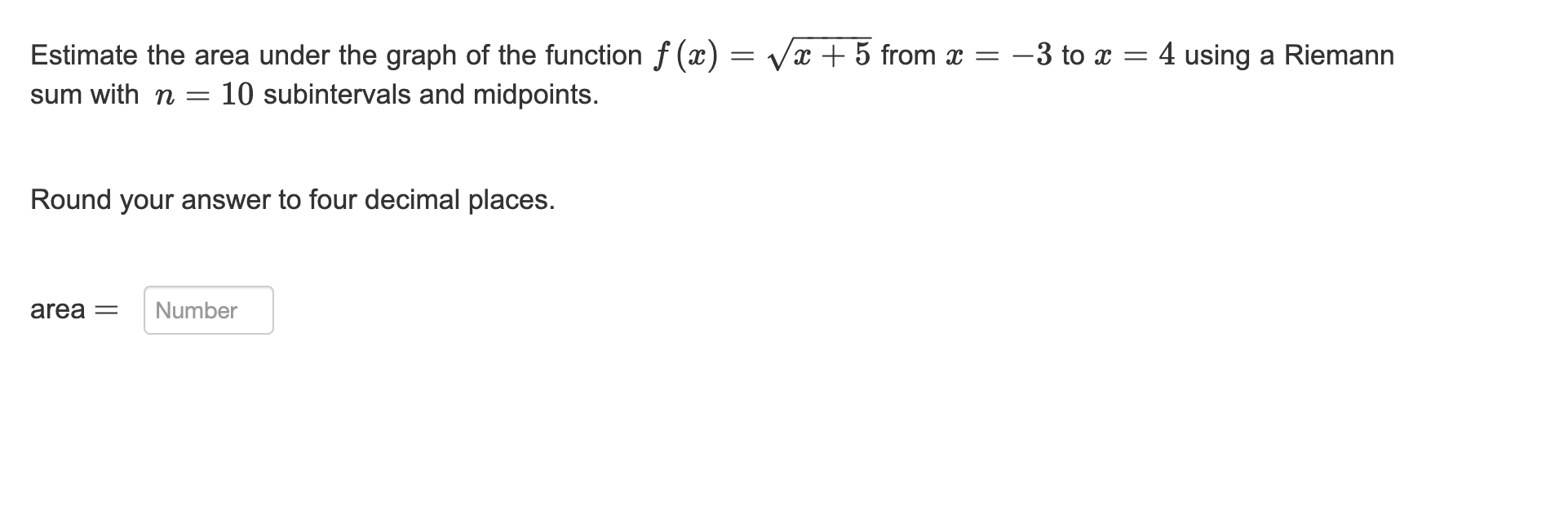 Solved Estimate the area under the graph of the function | Chegg.com