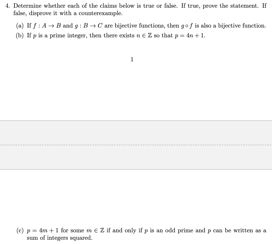 Solved 4. Determine whether each of the claims below is true | Chegg.com