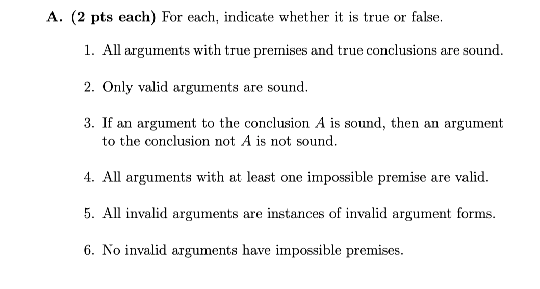 Solved A 2 Pts Each For Each Indicate Whether It Is True Chegg