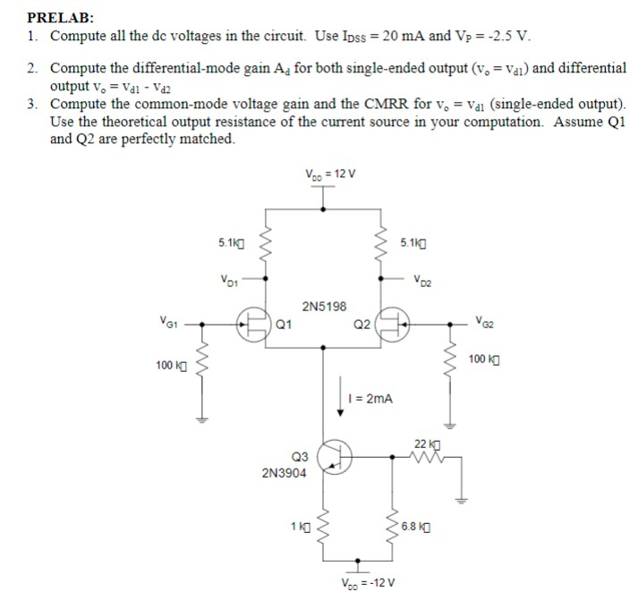 Solved PRELAB: 1. Compute all the de voltages in the | Chegg.com