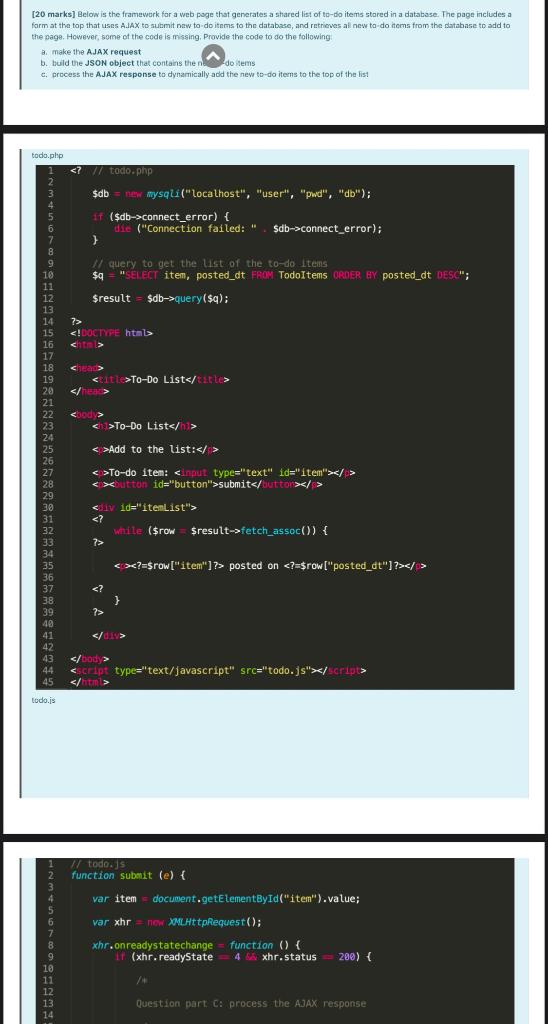 Solved [20 marks] Below is the framework for a web page that | Chegg.com