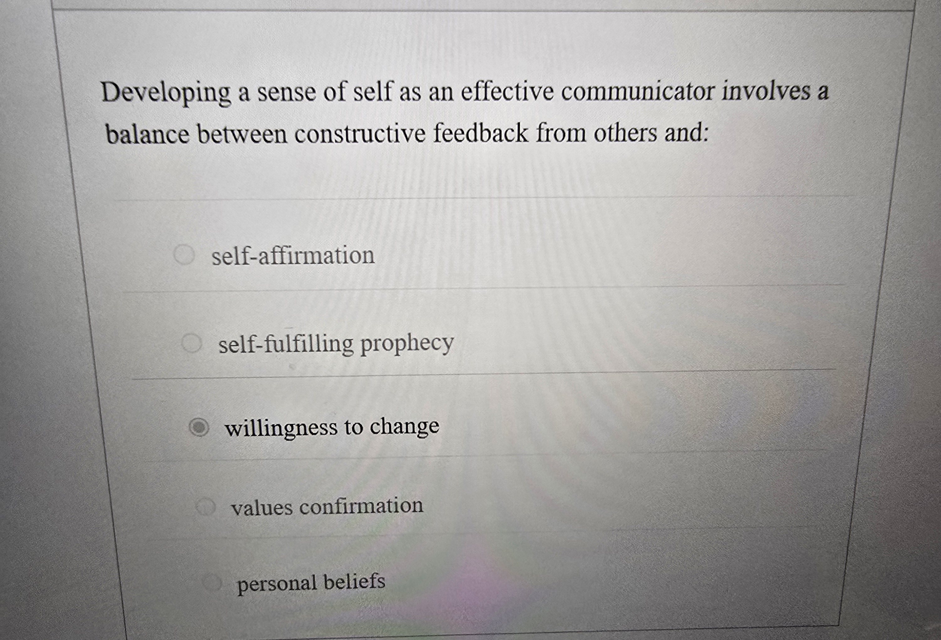 Solved Developing a sense of self as an effective | Chegg.com
