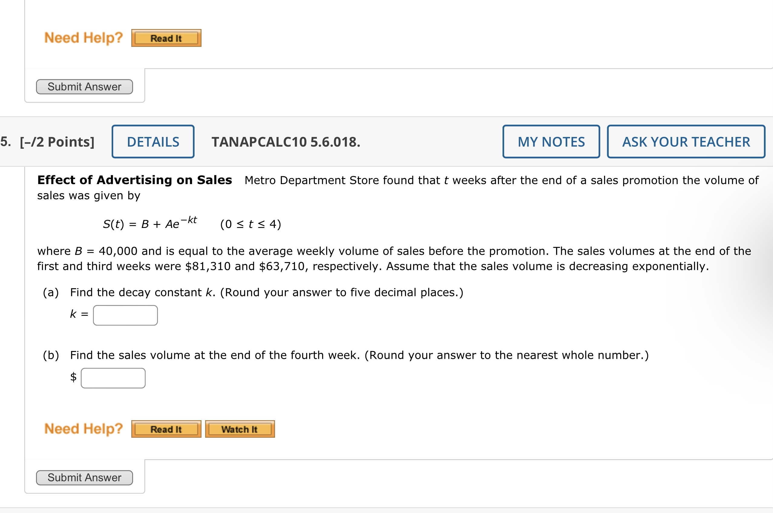 Solved [-/2 ﻿Points]TANAPCALC10 5.6.018.Effect of | Chegg.com