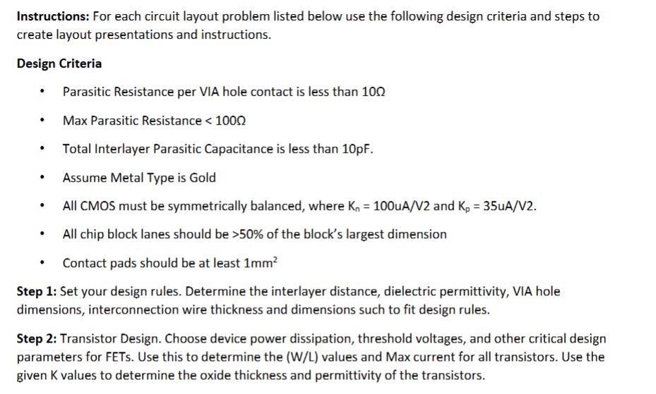 Solved Instructions: For each circuit layout problem listed | Chegg.com