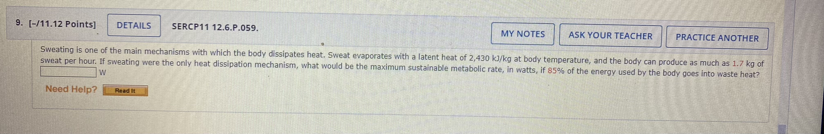 Solved Sweating is one of the main mechanisms with which the | Chegg.com