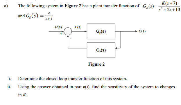 Solved K(s+7) The following system in Figure 2 has a plant | Chegg.com
