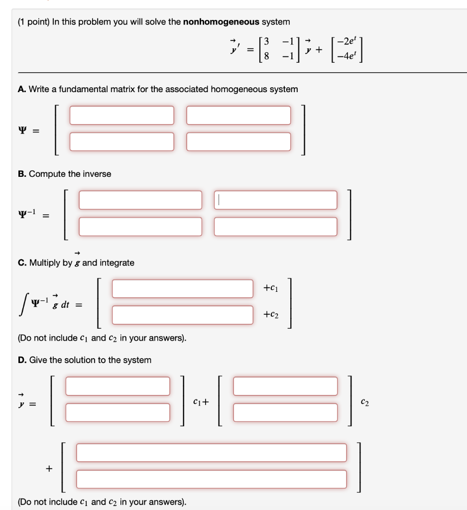 Solved (1 point) In this problem you will solve the | Chegg.com