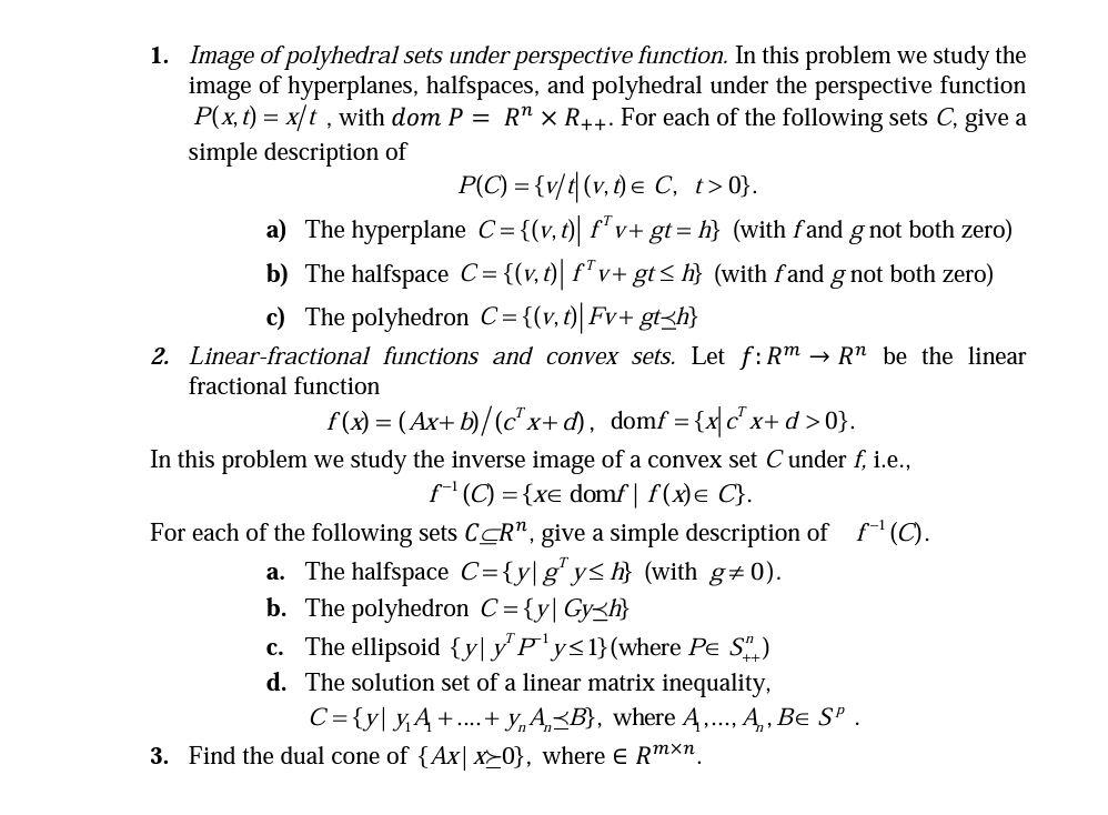 1. Image of polyhedral sets under perspective | Chegg.com