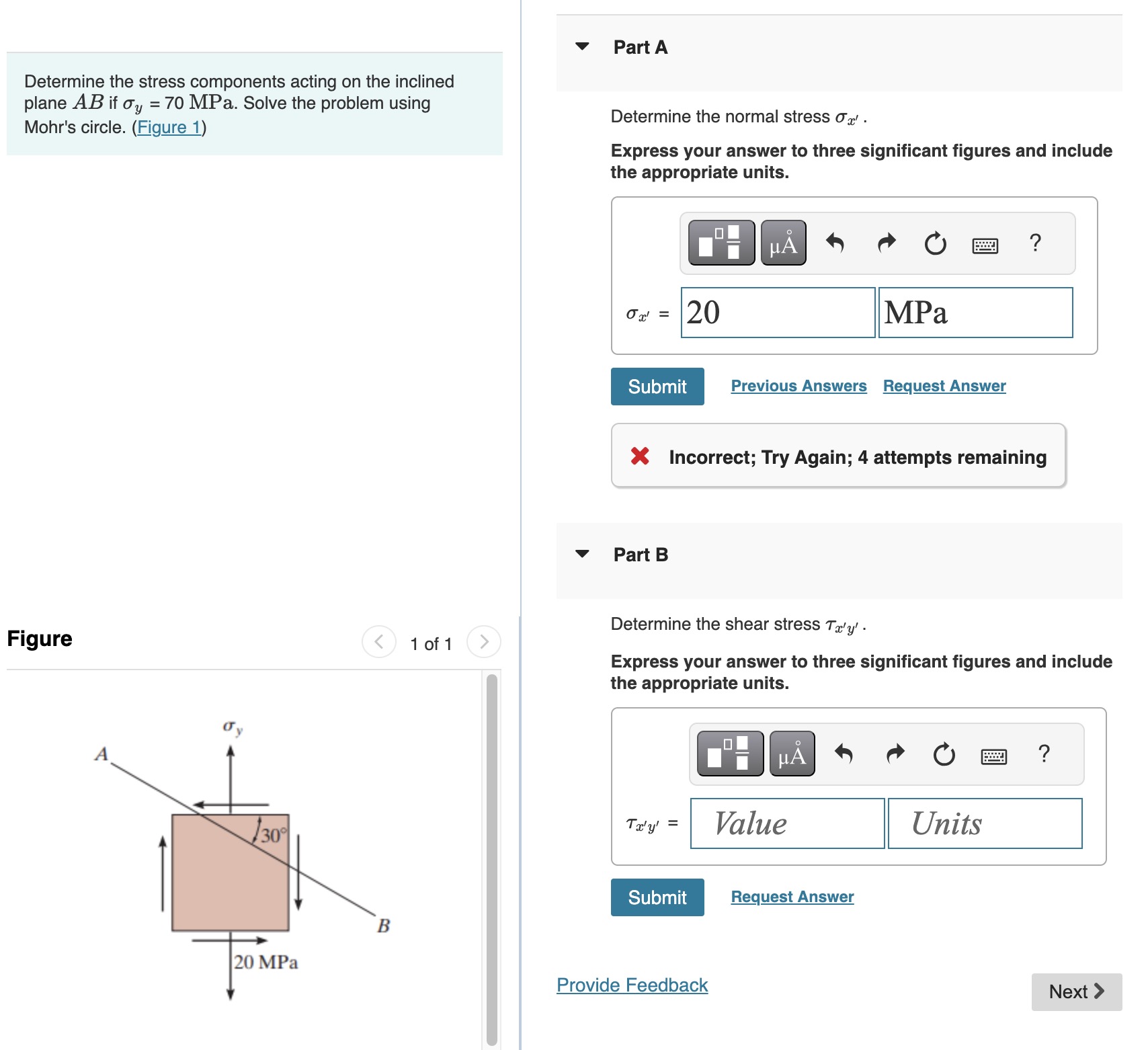 Solved Part ADetermine the stress components acting on the | Chegg.com