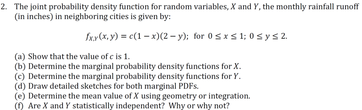 Solved 2. The joint probability density function for random | Chegg.com