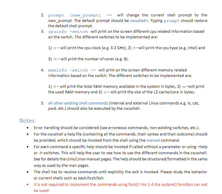 Solved Instructions Write a mini shell program (in C/C++) | Chegg.com