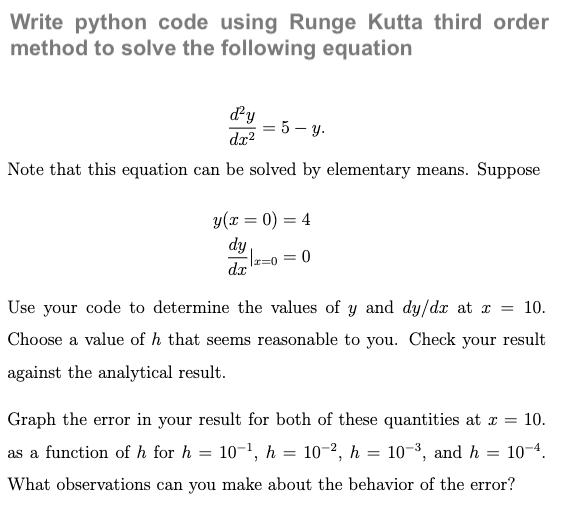 Solved Write Python Code Using Runge Kutta Third Order 