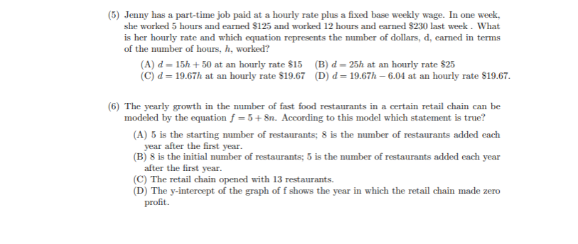 Solved (5) Jenny has a part-time job paid at a hourly rate | Chegg.com