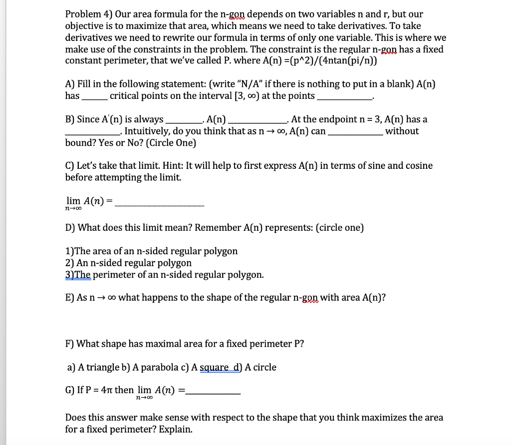 Problem 4) Our area formula for the n-gon depends on | Chegg.com