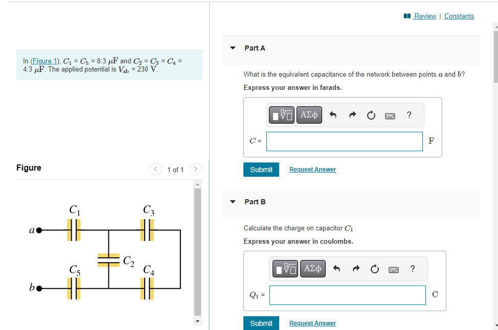 Solved In (Figure 1), C1=C5=8.3μF and C2=C3=C4= 4.3μF. The | Chegg.com