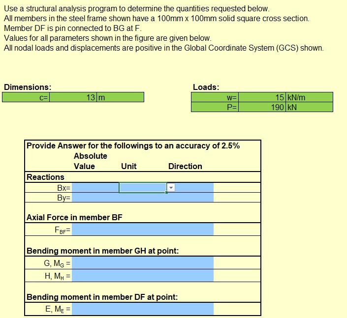Use a structural analysis program to determine the | Chegg.com