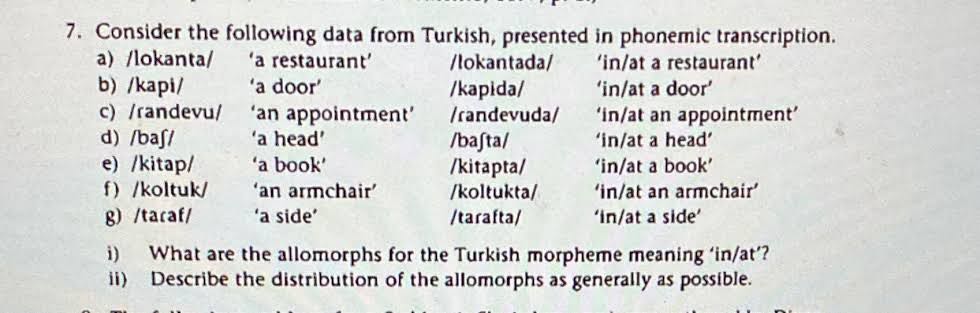 A. Identify the allomorphic variation in the data | Chegg.com