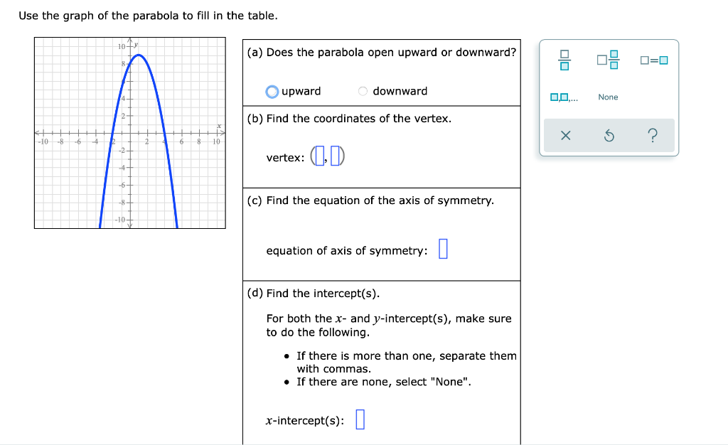 Solved Use the graph of the parabola to fill in the table. | Chegg.com