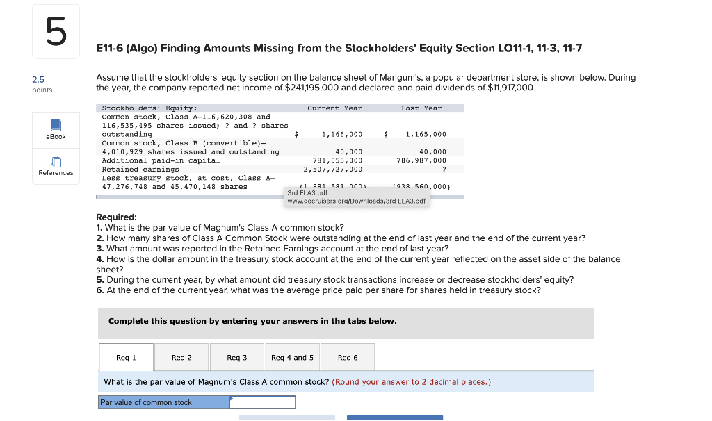 Solved 5 E11-6 (Algo) Finding Amounts Missing from the | Chegg.com