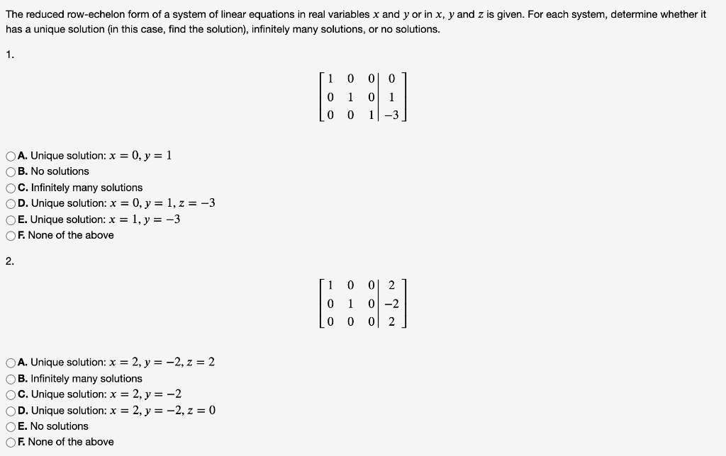 Solved The reduced row-echelon form of a system of linear | Chegg.com