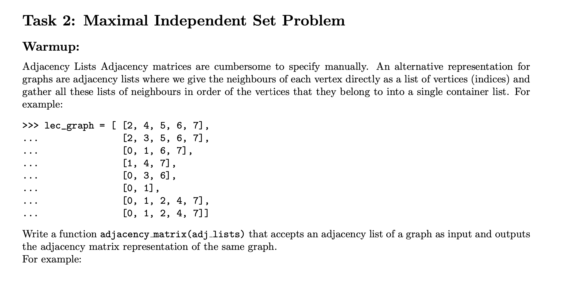 Task 2: Maximal Independent Set Problem Warmup: | Chegg.com