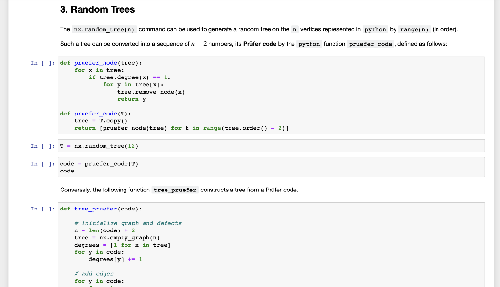 Solved 3. Random Trees The nx.random_tree (n) command can be | Chegg.com