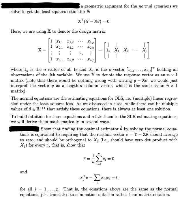 Solved a geometric argument for the normal equations we | Chegg.com