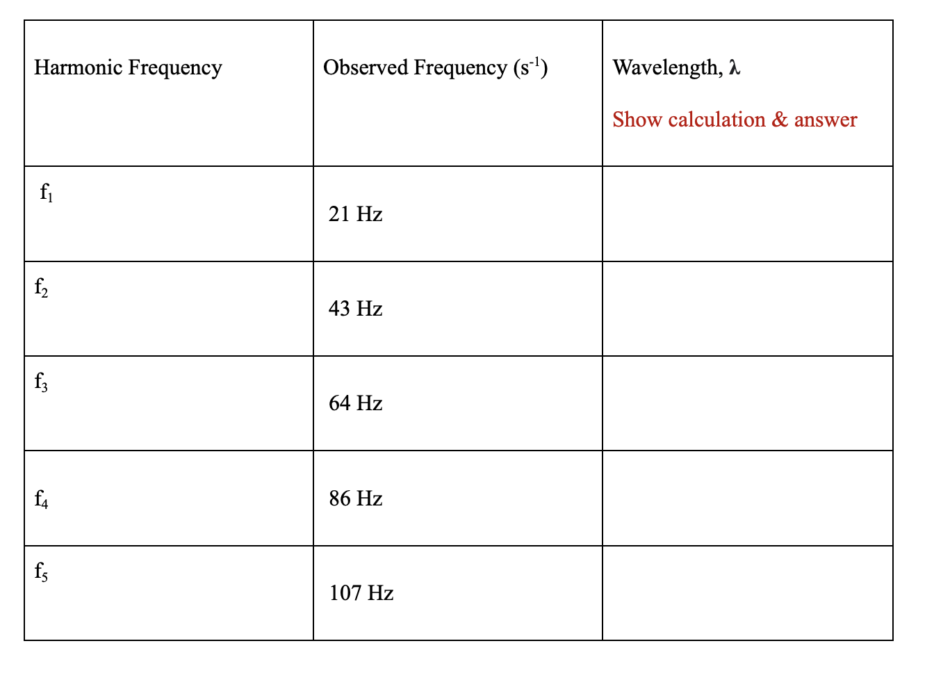 Solved Hello. I need some help calculating these wavelength | Chegg.com