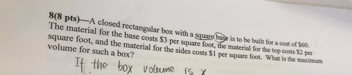 Solved closed rectangular box with a square base is to be | Chegg.com
