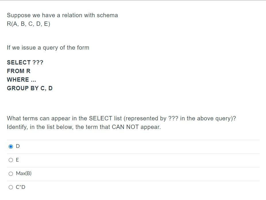 Solved Suppose we have a relation with schema R(A, B, C, D, | Chegg.com