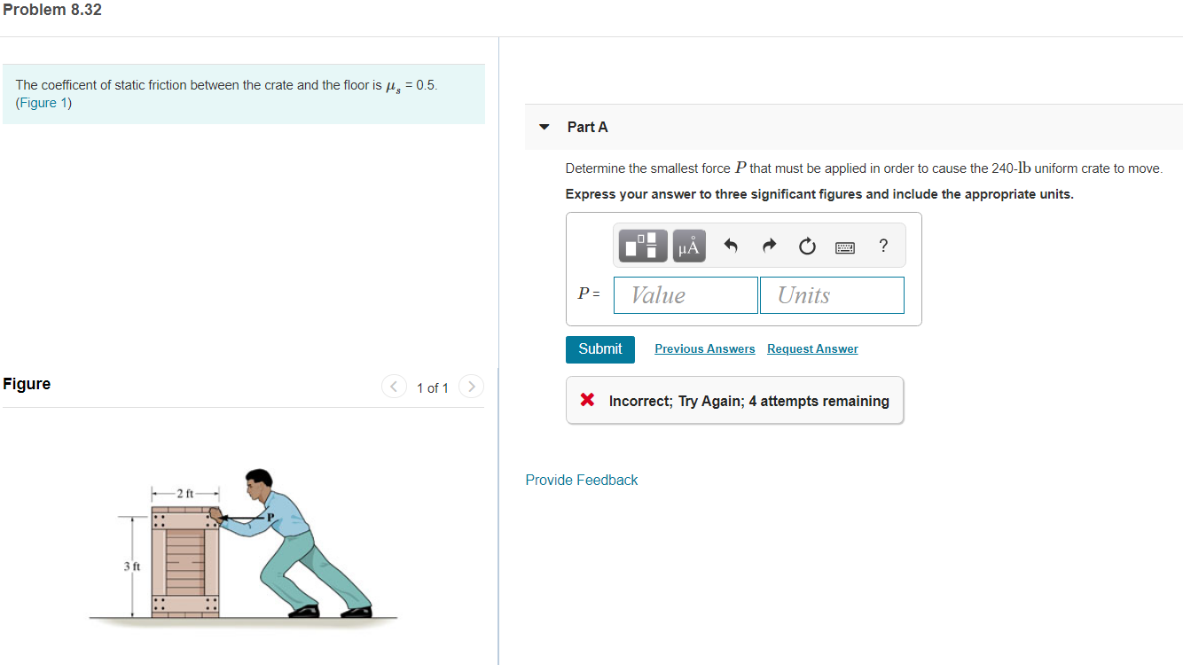 Solved Problem 8.32 The coefficent of static friction | Chegg.com