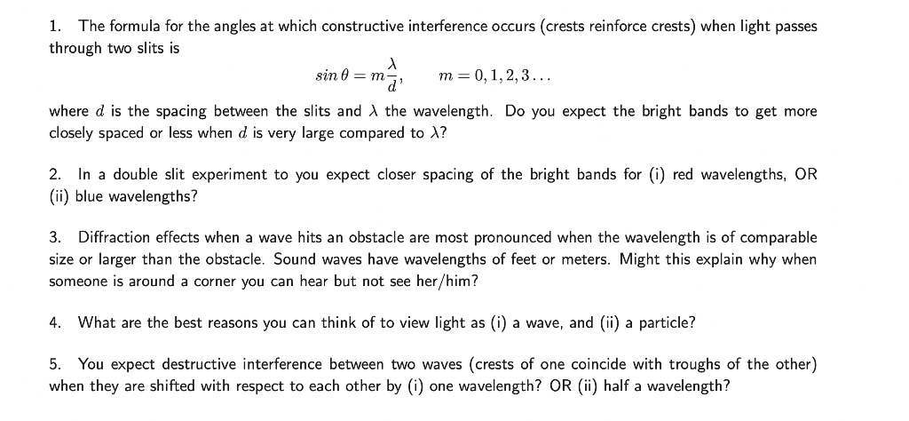 Solved 1. The formula for the angles at which constructive | Chegg.com