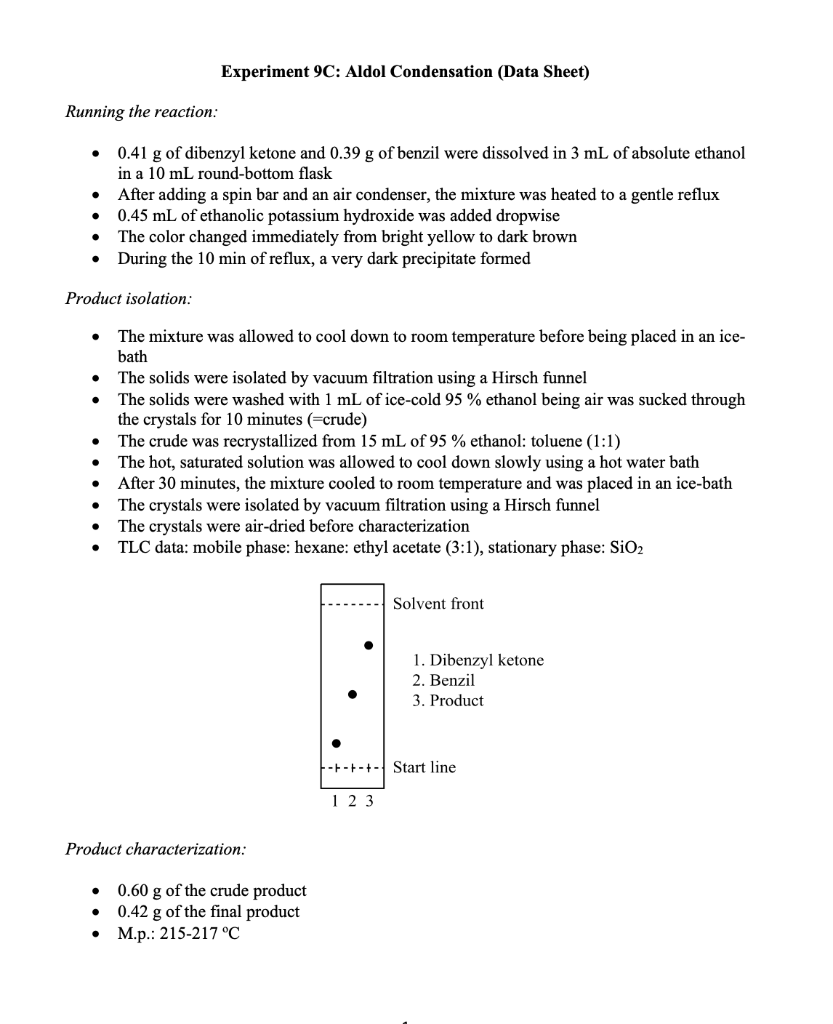 Solved Experiment 9C: Aldol Condensation (Data Sheet) | Chegg.com