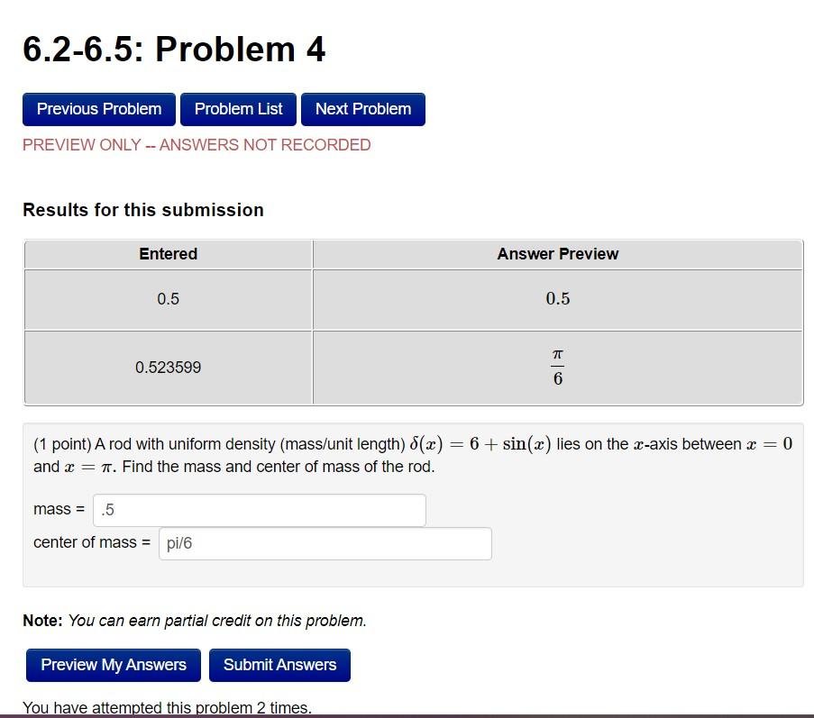 Solved PREVIEW ONLY -- ANSWERS NOT RECORDED Results for this | Chegg.com