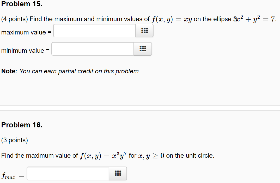 Solved Problem 15. (4 points) Find the maximum and minimum | Chegg.com