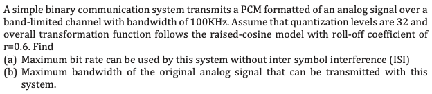 Solved A simple binary communication system transmits a PCM | Chegg.com