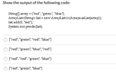 Solved Show the output of the following code: String, array | Chegg.com