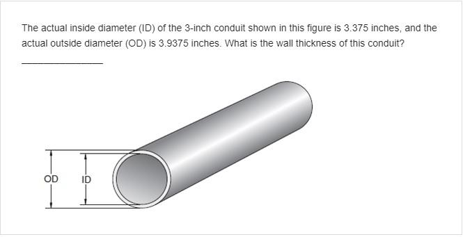 Solved The actual inside diameter (ID) of the 3-inch conduit | Chegg.com